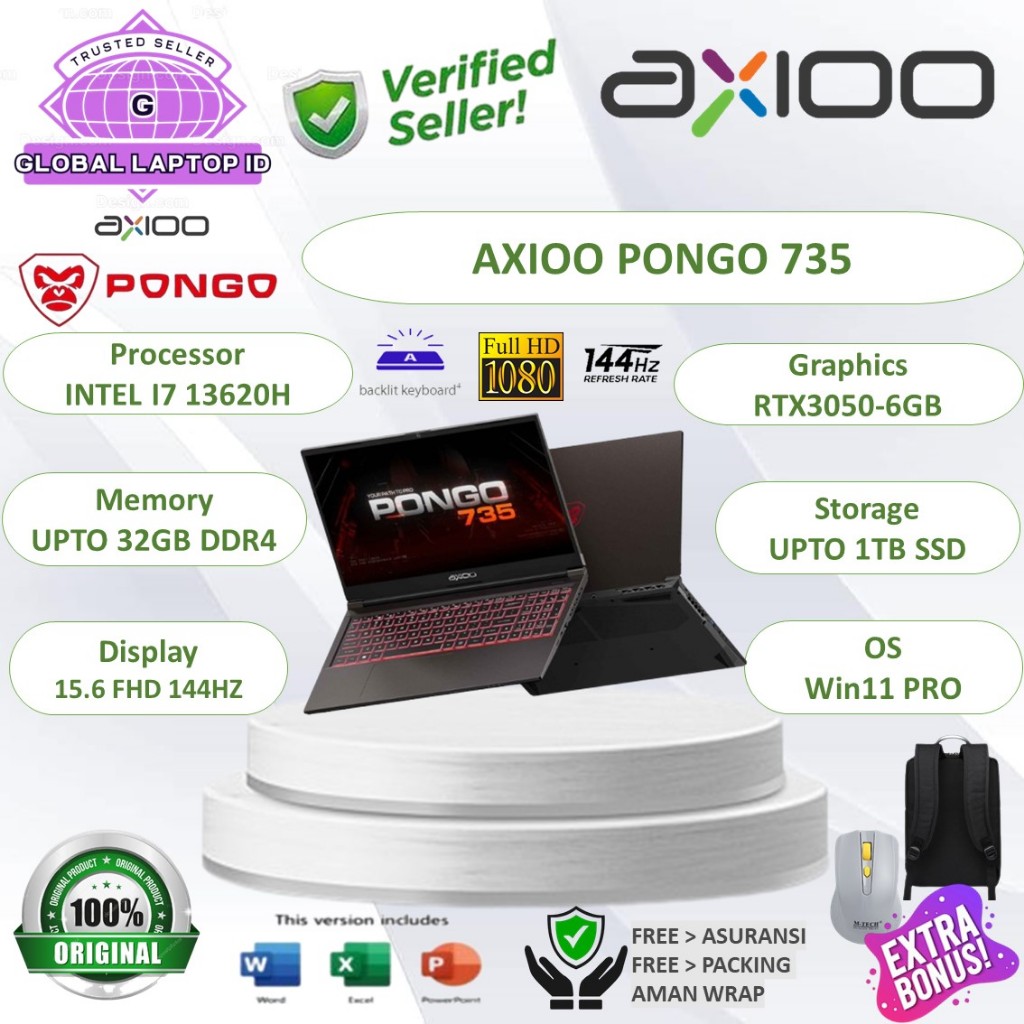 Jual RESMI Laptop Axioo PONGO 735 RTX3050-6GB Intel I7 13620H RAM 32GB ...