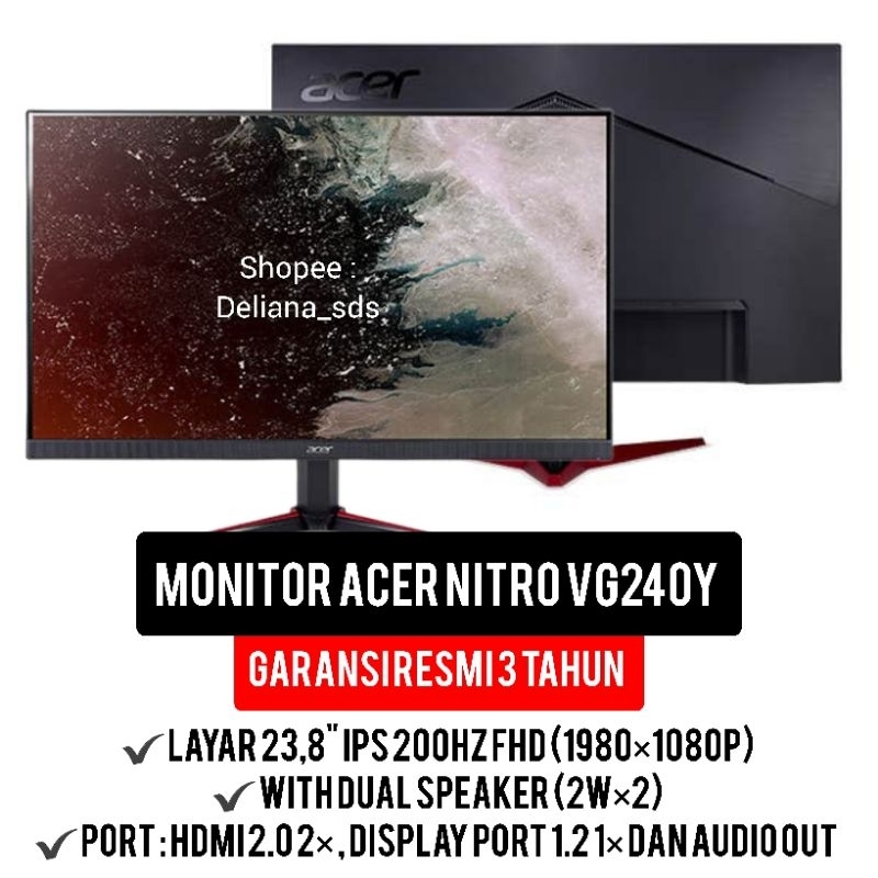 Jual Monitor Acer Nitro VG240Y 24" IPS 200Hz FHD Garansi Resmi 3 Tahun ...