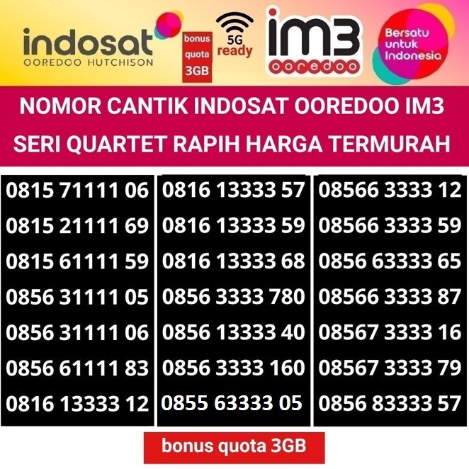 Jual 11 digit im3 Indosat Ooredoo nomer cantik kartu perdana nomor ...