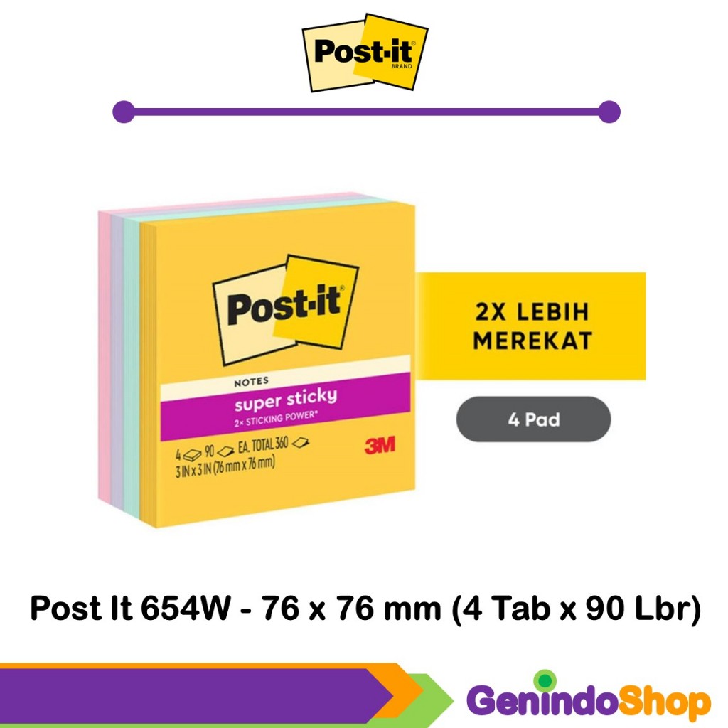 Jual 3M - POST IT 654 Warna 76x76mm (4 Warna x 90 Lembar) | Shopee ...