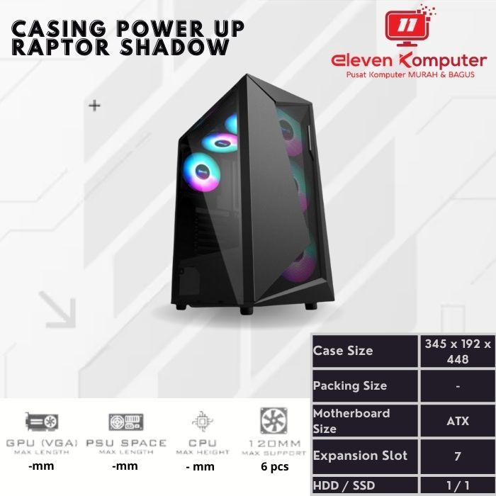 Jual Casing PC Gaming / Gaming Case Power Up RAPTOR SHADOW ATX - No PSU ...