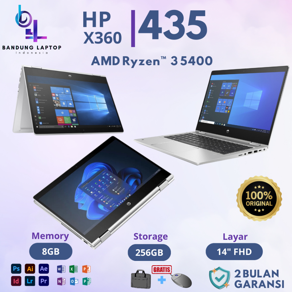 Jual Laptop HP X360 435 Ryzen 3 5400, RAM 8GB, SSD 256GB, 13" Second ...