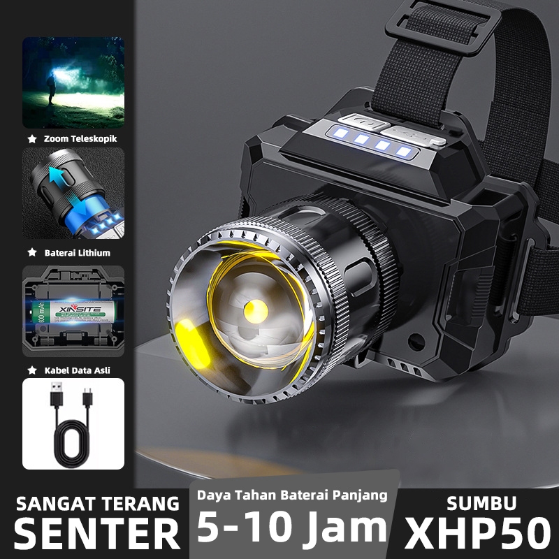 Jual Headlamp Zoom TD-929 LED Outdoor 500W Senter Kepala Super Terang 5000 Lumen Pengisian ...