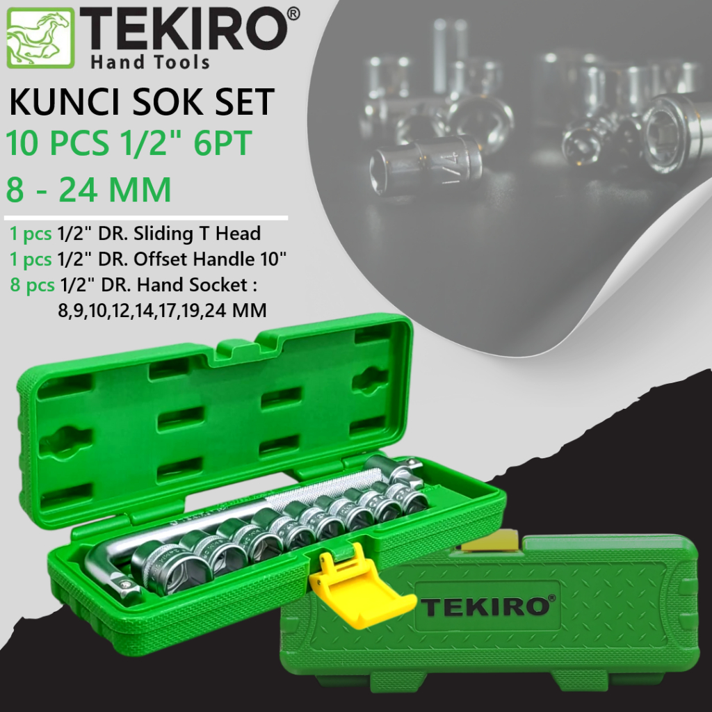 Jual TEKIRO Kunci Sok Set 10 Pcs 1/2" 8-24mm Box Plastik Kunci Sock Set / Hand Socket Set 8 ...