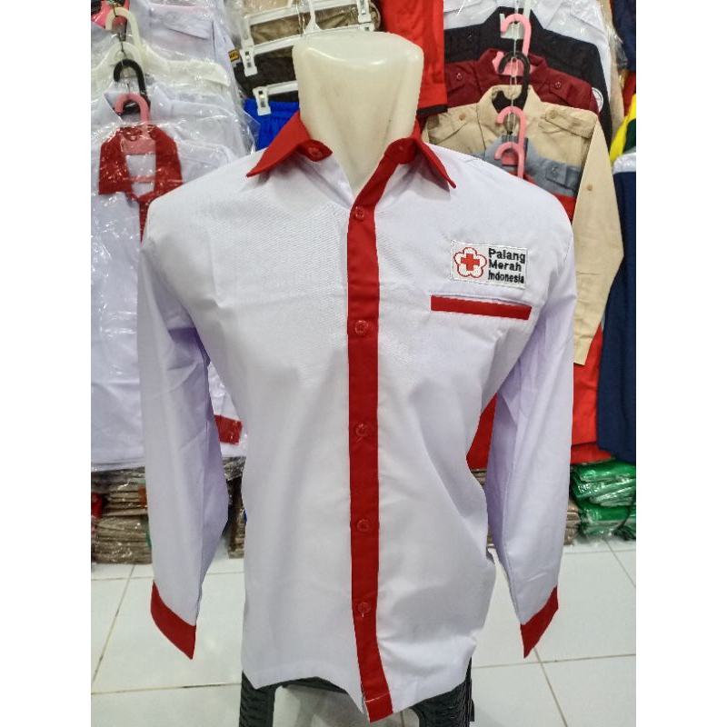 Jual KEMEJA PMI PALANG MERAH INDONESIA PUTIH LIS MERAH | Shopee Indonesia