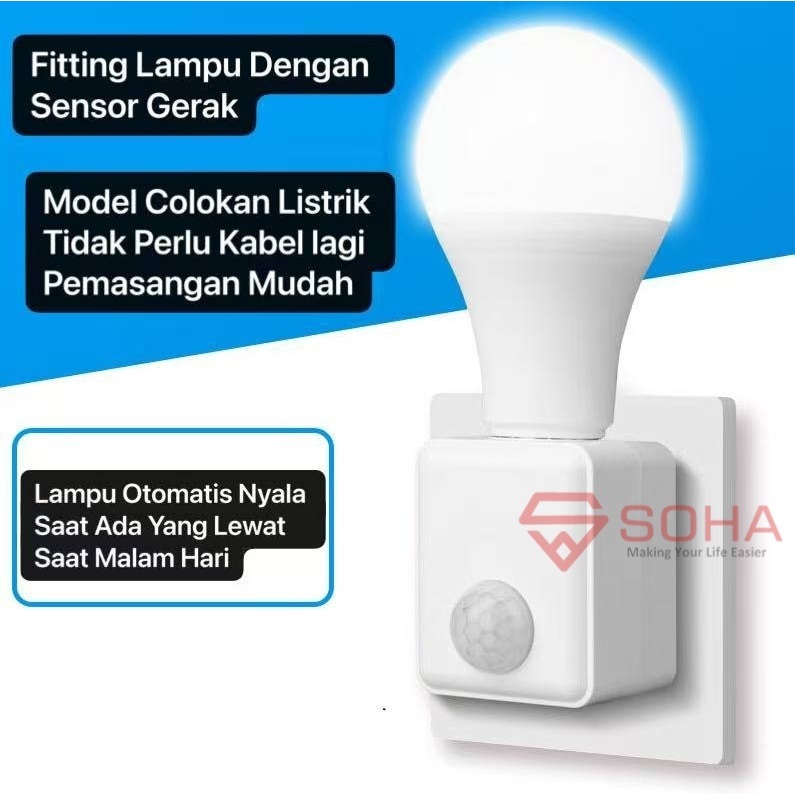 Jual ART-082 Fitting Lampu Bohlam Sensor Gerak Otomatis Nyala PIR ...
