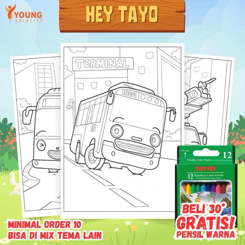 Jual 150 GSM KERTAS MEWARNAI / COLORING PAGE HEY TAYO | Shopee Indonesia