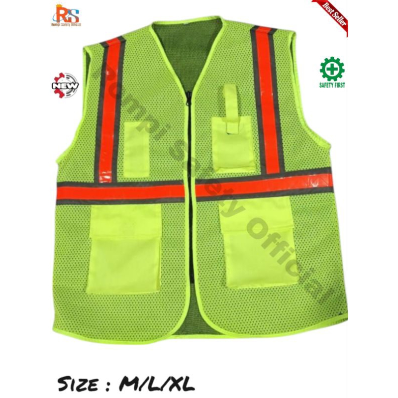 Jual ROMPI SAFETY KOMBINASI BAHAN JARING / SAFETY VEST CUSTOM / ROMPI ...
