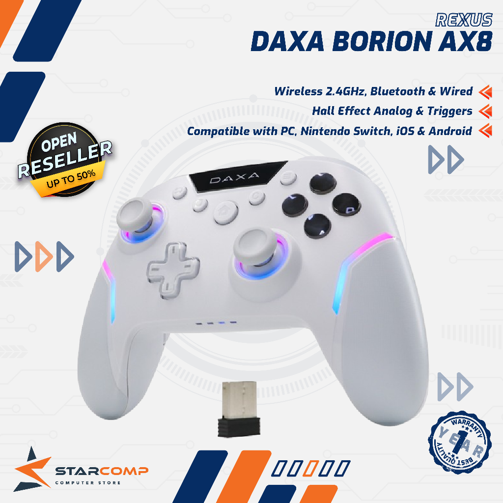 Jual Rexus DAXA Borion AX8 WIreless Gamepad Triple Connection Hall ...