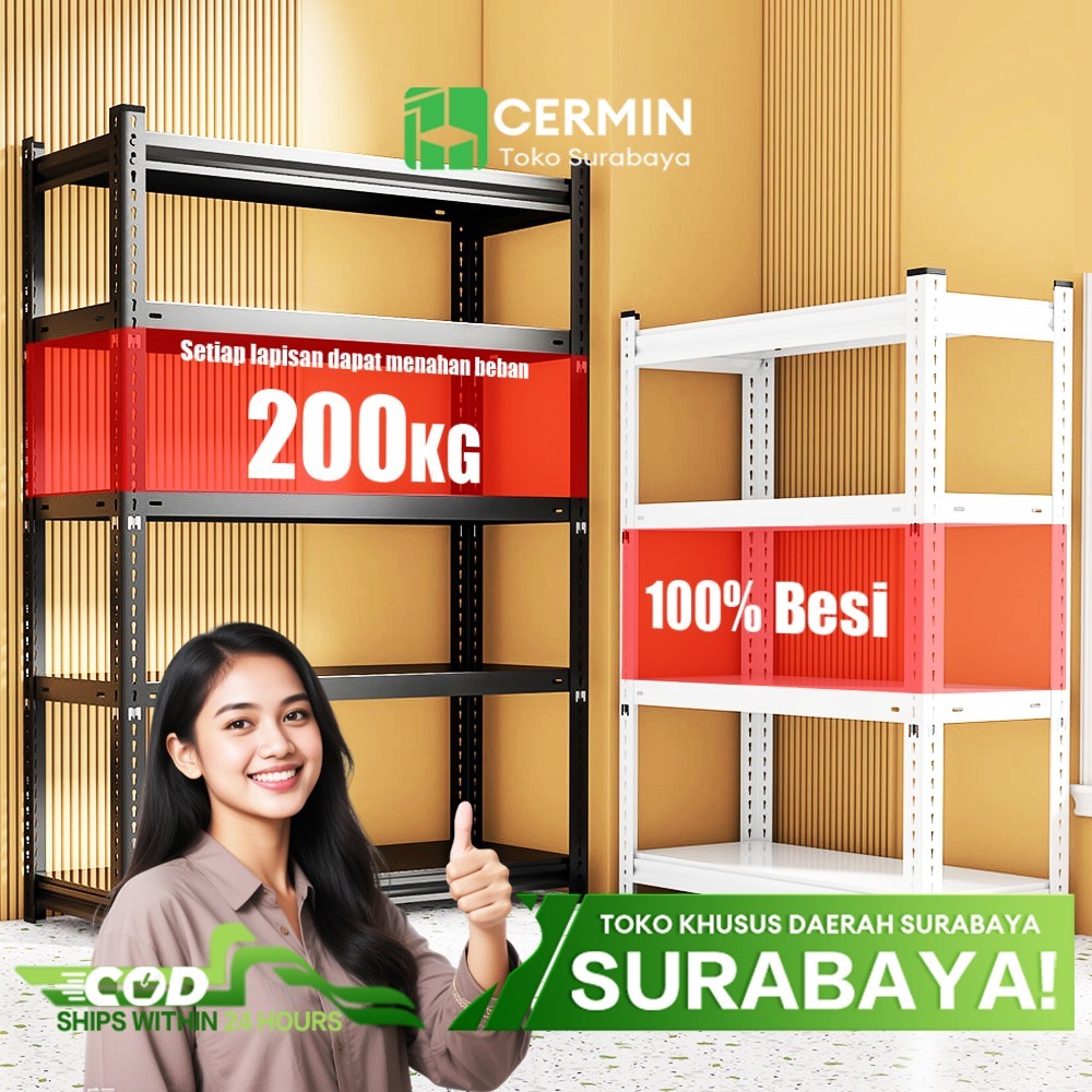 Jual Rak Besi Siku 5susun Rak Susun Serbaguna Rak Gudang Rak Supermarket Rak Dapur 120*40*200CM ...