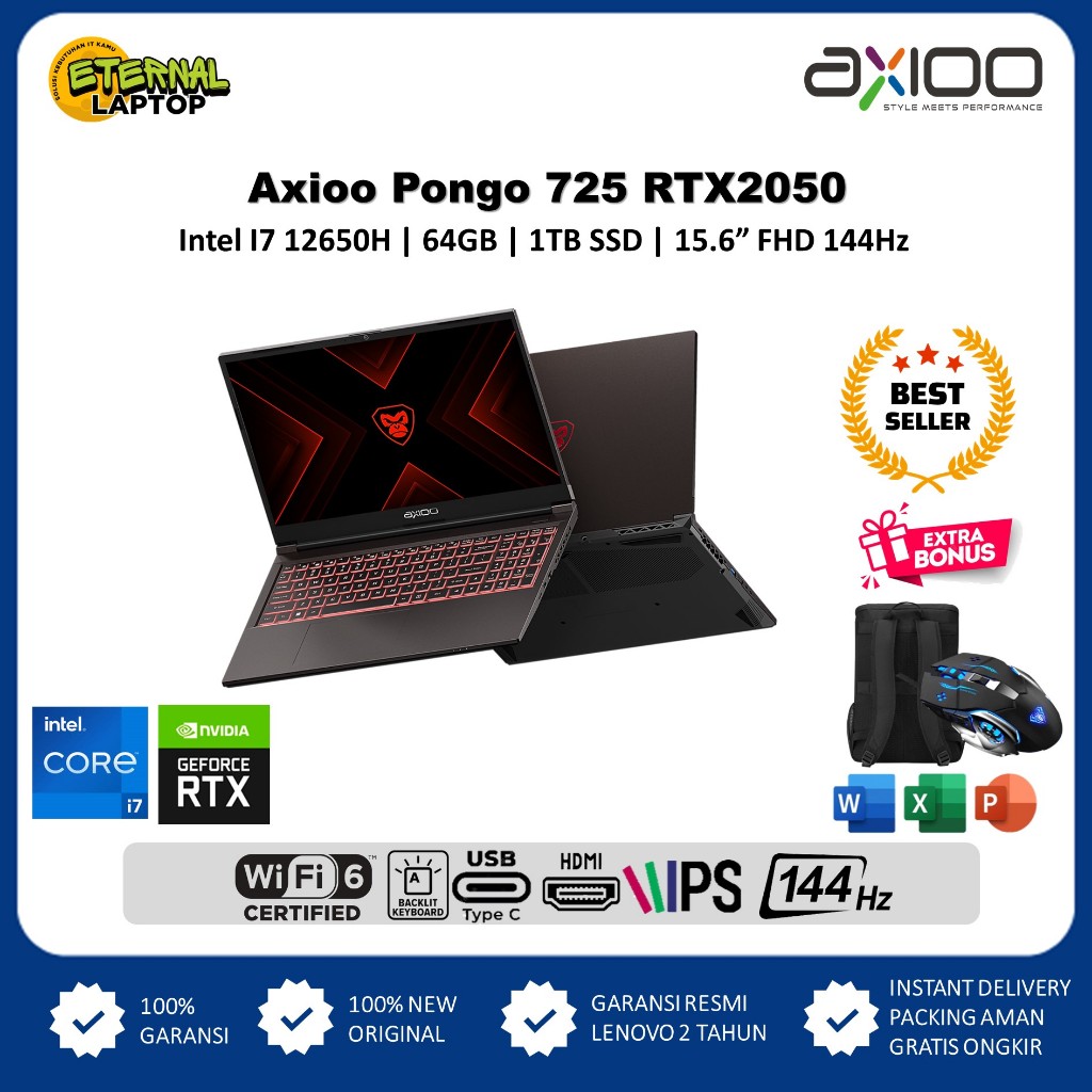 Jual Laptop Gaming Murah Axioo Pongo 725 Intel Core i7 12650H RTX2050 ...