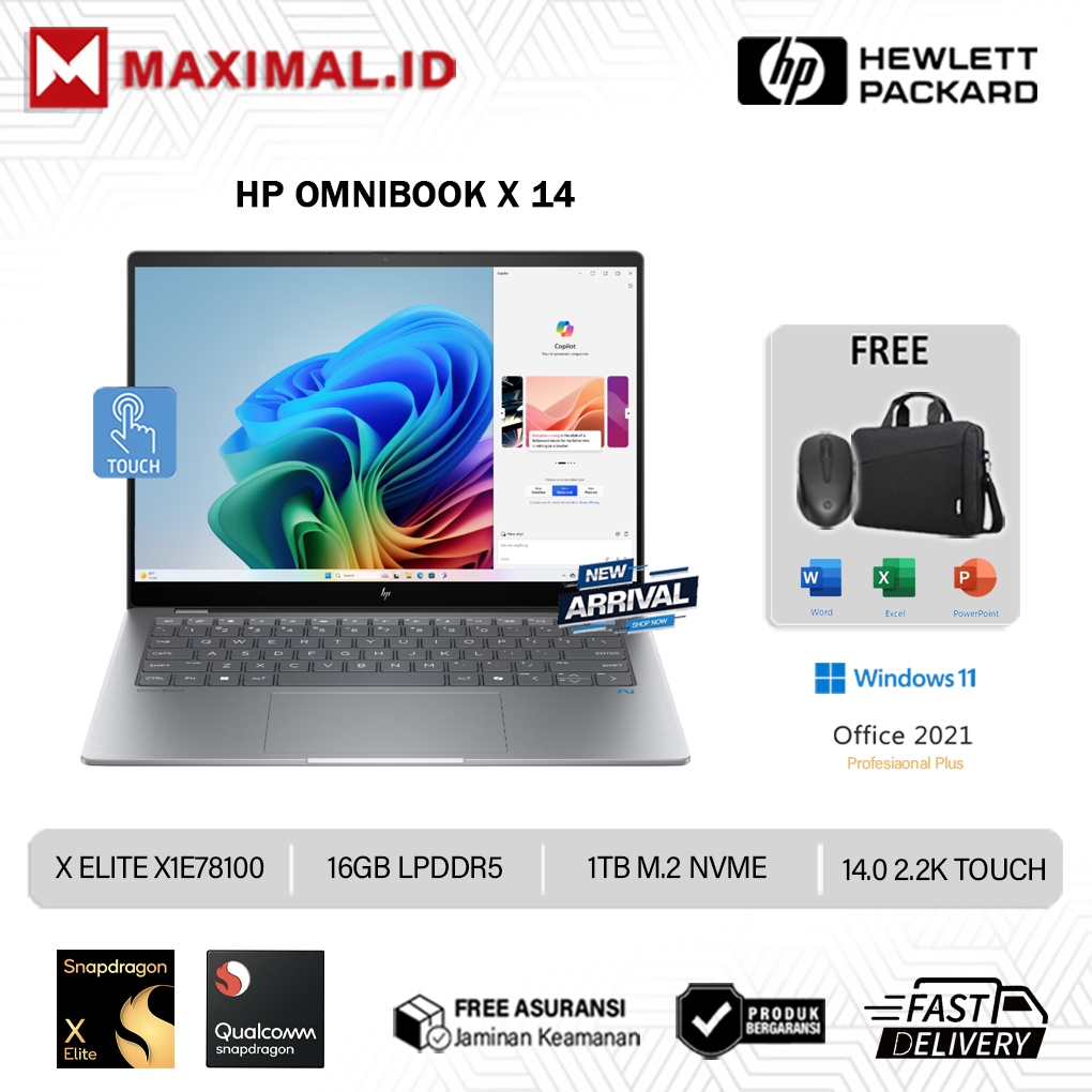 Jual Laptop HP OMNIBOOK X 14 SNAPDRAGON X ELITE X1E78100 Ram 16GB DDR5 ...