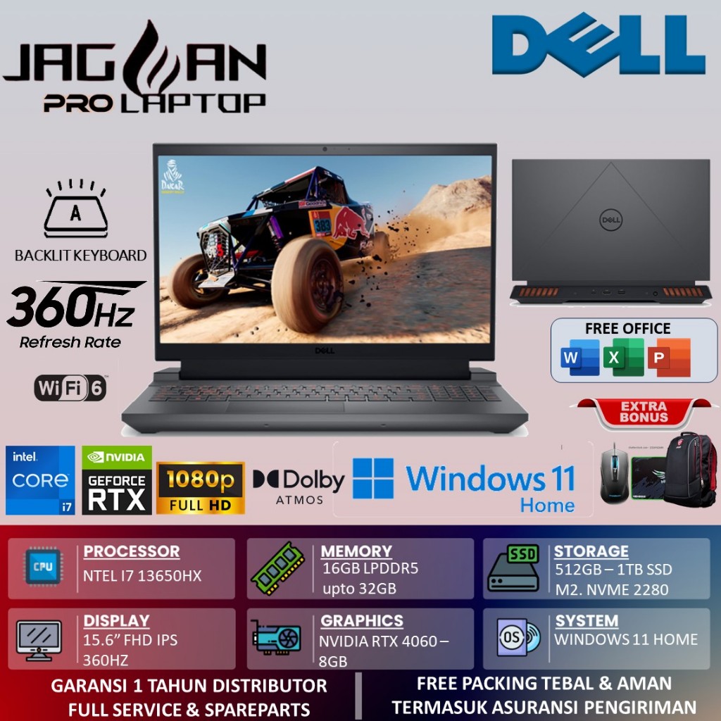 Jual Laptop Dell Gaming 15 G5530 Intel I7 13650HX 32GB DDR5 1TB RTX4060 ...