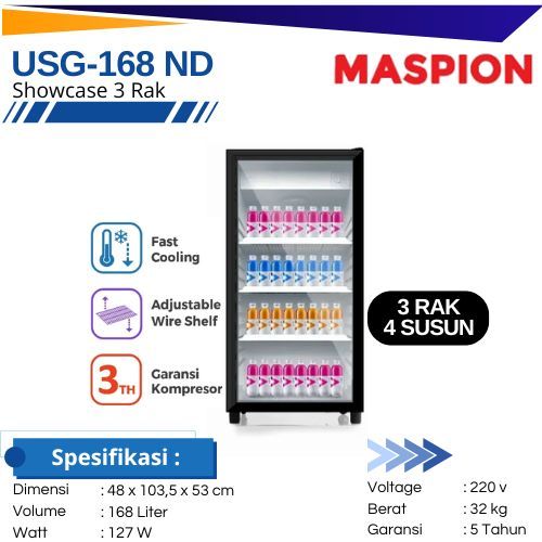 Jual MASPION - Showcase USG-168 ND / USG-168ND 3rak / Lemari pendingin ...