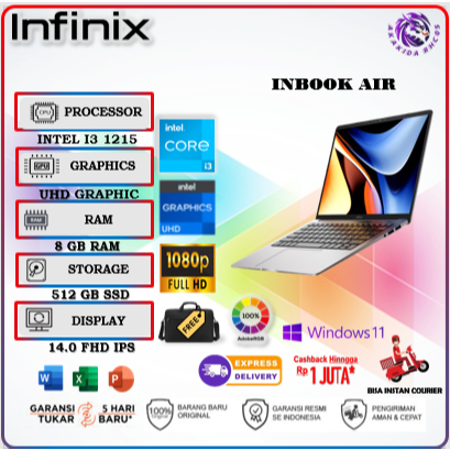 Jual Laptop Infinix Xbook Intel i3 1215 Ram 8GB 512GB SSD 14.0 FHD IPS ...
