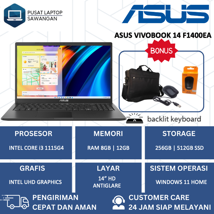 Jual Laptop Asus Vivobook 14 F1400EA Intel i3 RAM 8GB 256GB Layar 14 ...