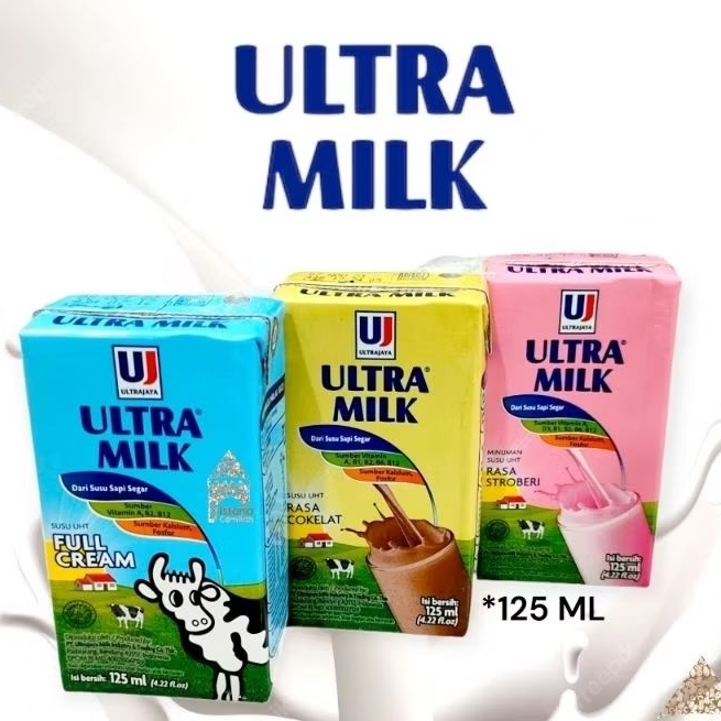 Jual ULTRA MILK SUSU UHT 125 ML VARIASI COKLAT | STRAWBERRY | FULL CREAM | Shopee Indonesia