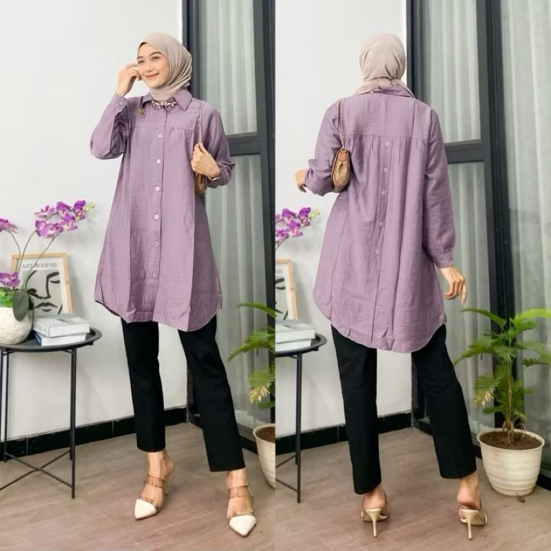 Jual BY Frinds Gallery Zeva Tunik Polo Linen - Atasan Wanita Tunik Polo ...
