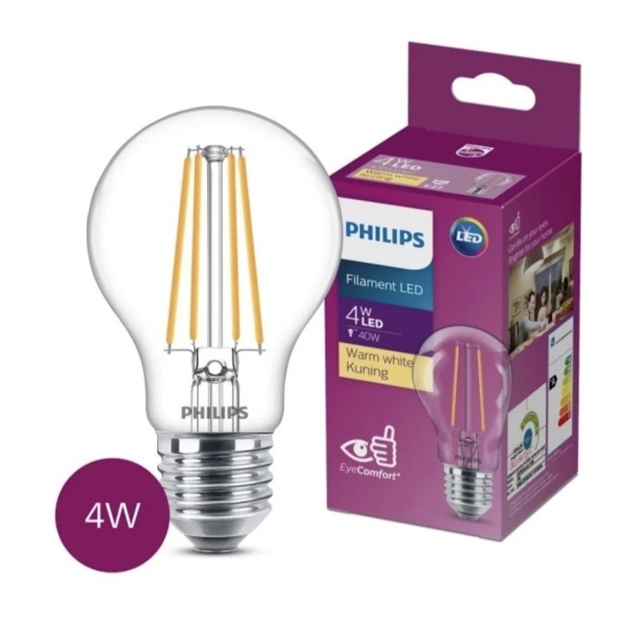 Jual Lampu Philips Filament Bohlam LED 4W 6W A60 E27 Kuning / Warm ...