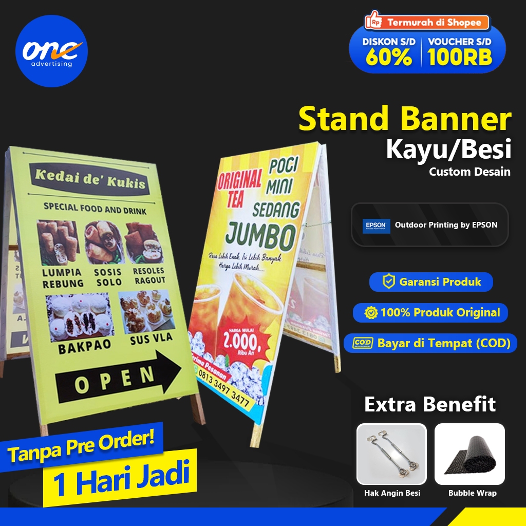 Jual Stand Banner Kayu & Besi Ukuran 60x100cm 80x120cm Siap Pajang ...