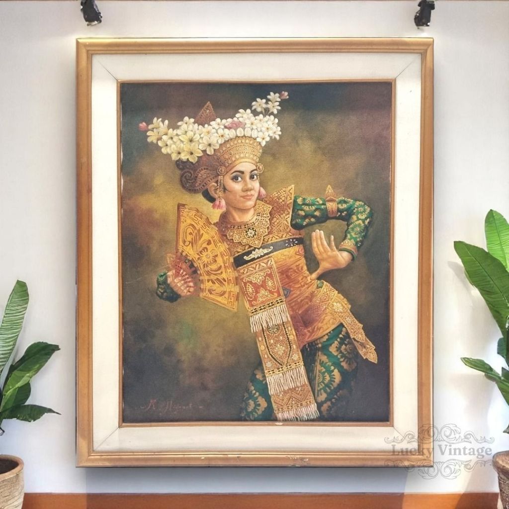 Jual Vintage Lukisan Oil Painting Penari Bali - Balinese Dancer 110cm x ...