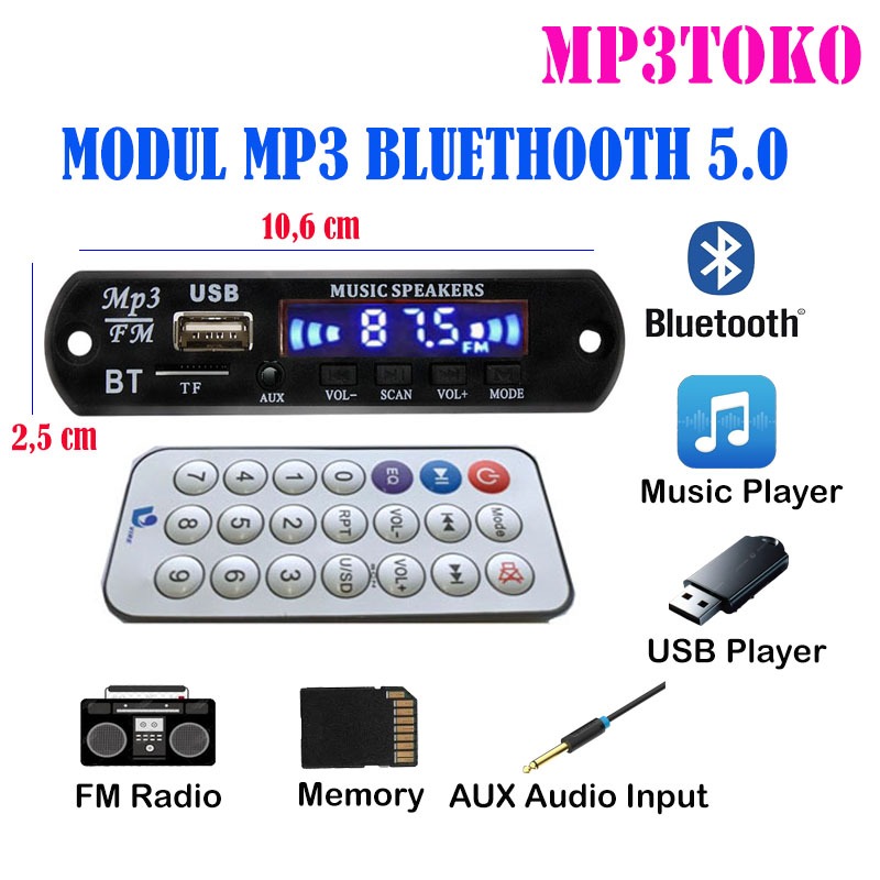 Jual Kit Modul MP3 Bluethooth 5.0 Player LED Biru V8.6 AUX FM Radio USB ...