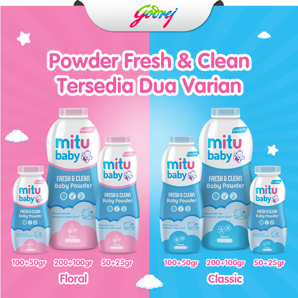 Jual MITU Baby Powder Fresh & Clean - Bedak Bayi | Shopee Indonesia