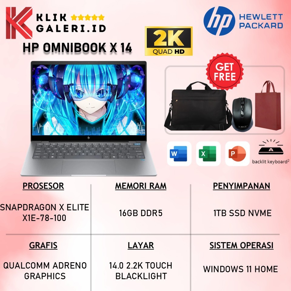 Jual Laptop Desain Kerja Hp OMNIBOOK X14 SNAPDRAGON X ELITE X1E78100 ...