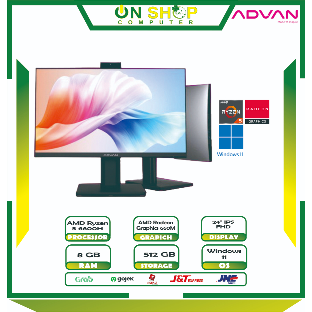 Jual AIO ADVAN One PC FORCE R5-8S5 AMD Ryzen 5 6600H RAM 8GB SSD 512GB ...