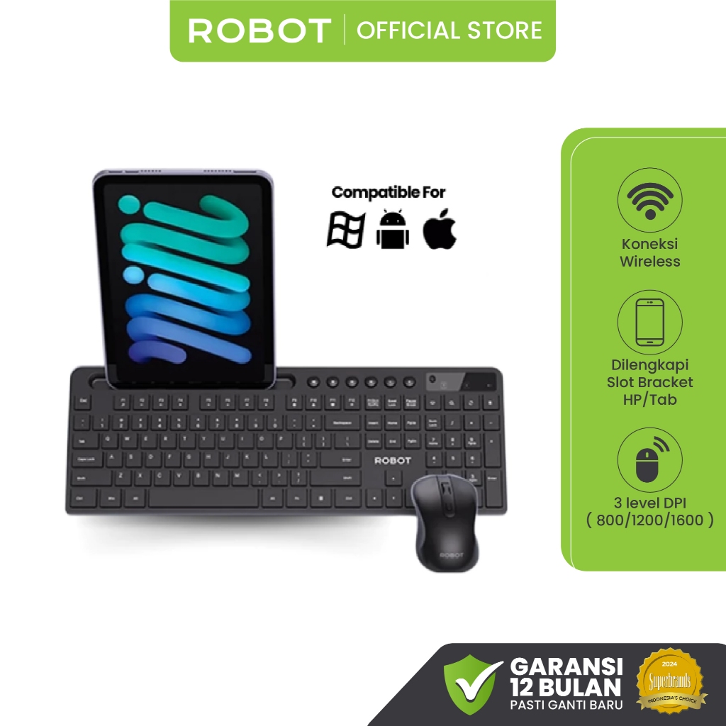 Jual ROBOT Set Keyboard & Mouse Wireless KM3700 Combo Multi-Device ...