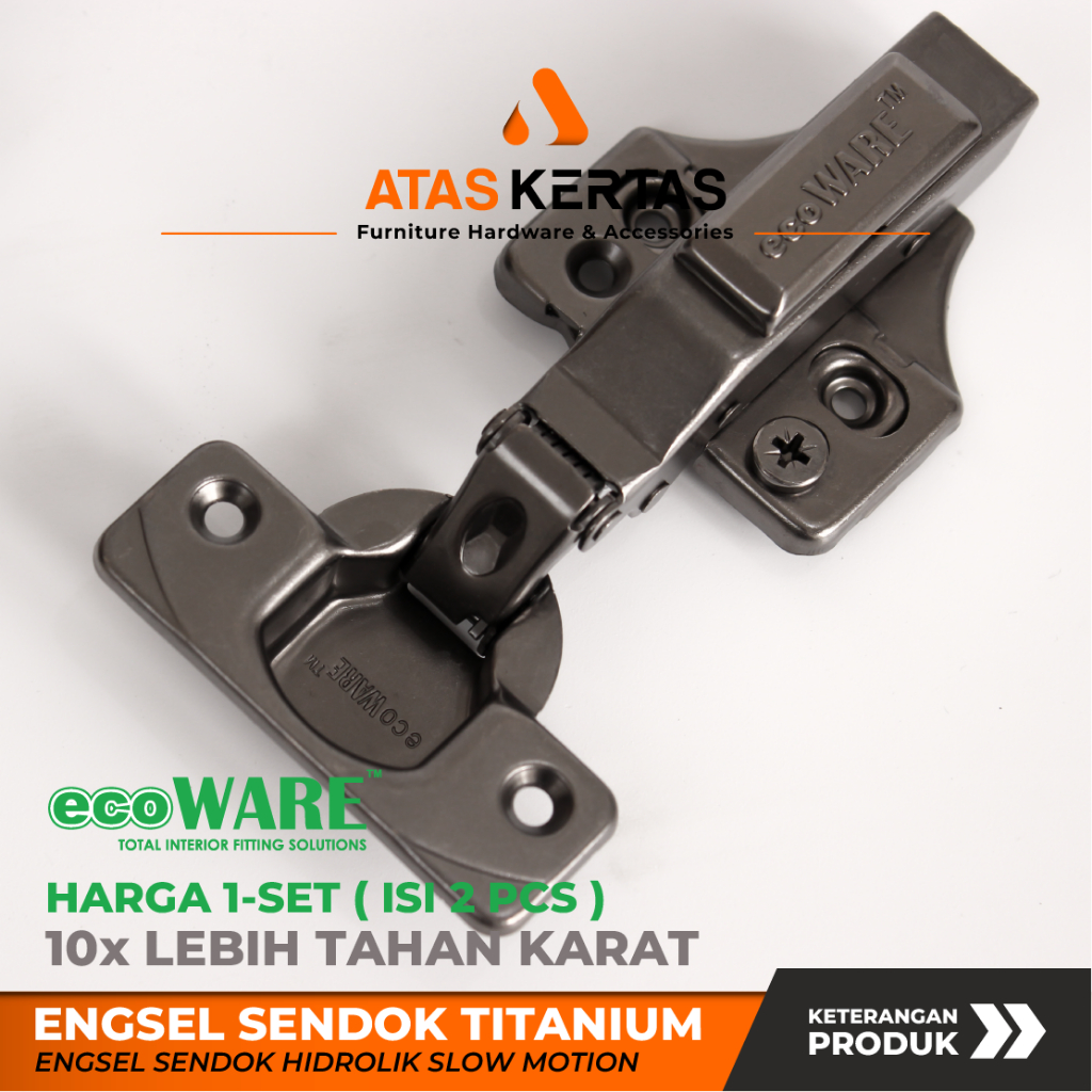 Jual engsel sendok slow motion titanium tahan karat ecoware untuk engsel lemari kitchen set soft ...