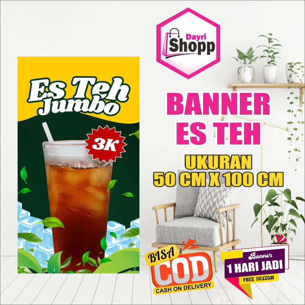 Jual Spanduk Es Teh Terbaru Free Design Berkualitas Custom | Shopee ...