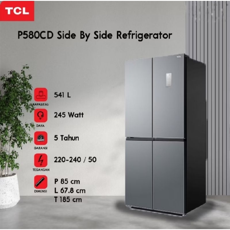 Jual TCL Kulkas side by side 4 pintu P580 CD 540 Liter eco twin ...