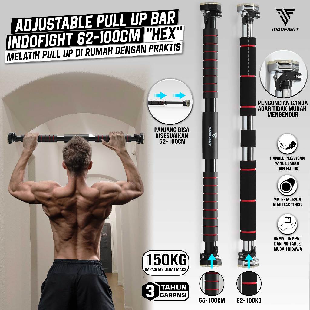 Jual Adjustable Pull Up Bar Indofight 65-100cm Pullup Bar Pintu Alat ...