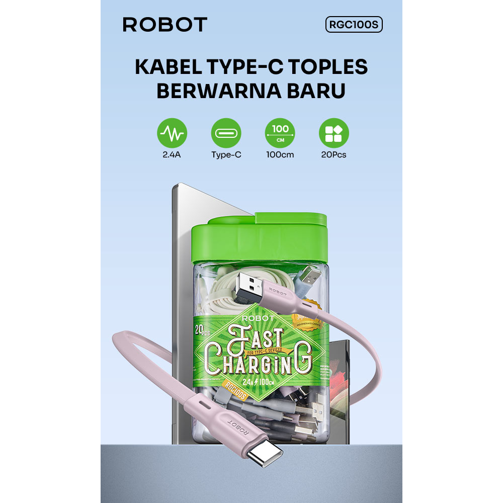 Jual Kabel Robot RGC100 Type-C 2.4A 100CM | Shopee Indonesia