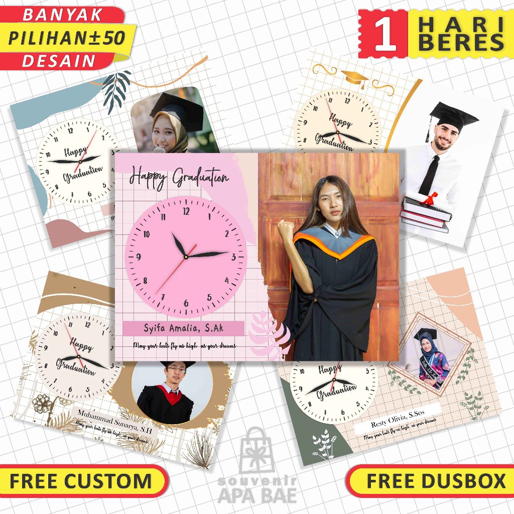 Jual Jam Custom Foto Tulisan Ukuran 10CM X 15CM Kado Sempro Wisuda ...