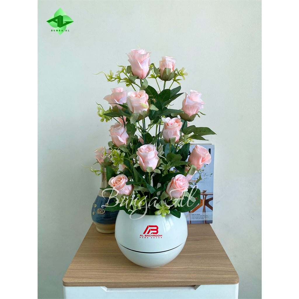 Jual 1 paket rangkaian bunga mawar artificial 18 cabang bunga ...