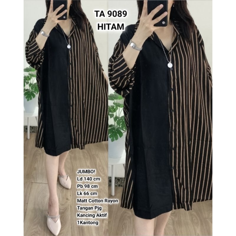 Jual Tunik Jumbo Wanita LD 140 Kombinasi Salur & Polos Bahan Katun Rayon TA 9137 TA 9145 ...