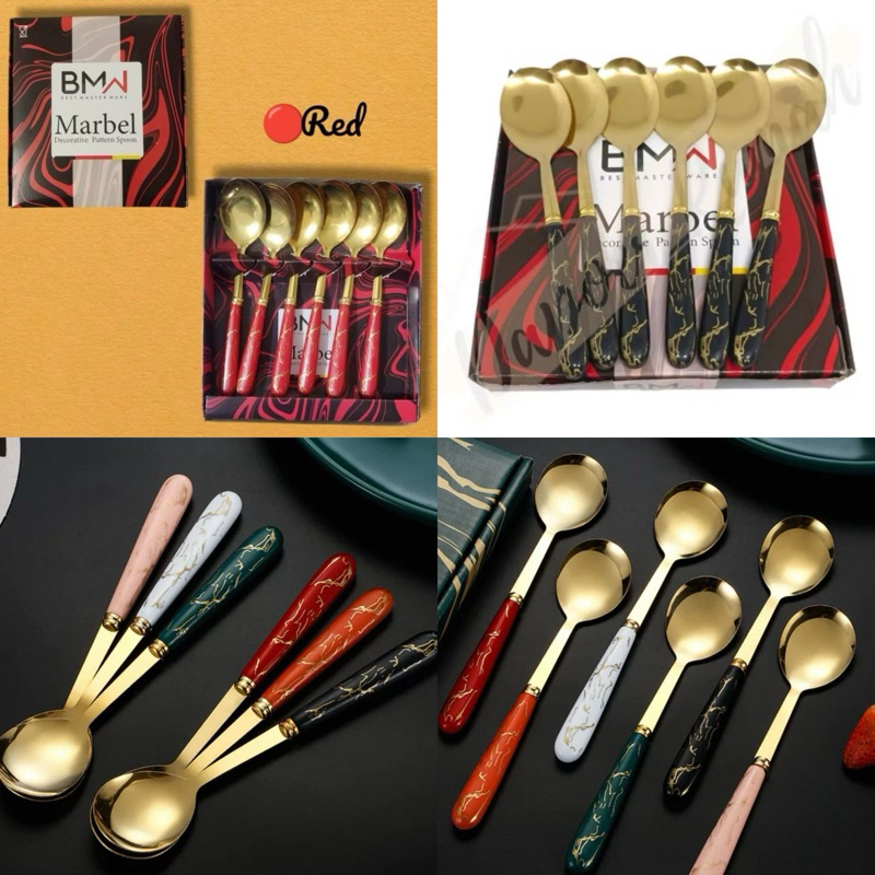 Jual SET 6PCS SENDOK MARBLE SULTAN /SENDOK EMAS ISI 6PCS | Shopee Indonesia