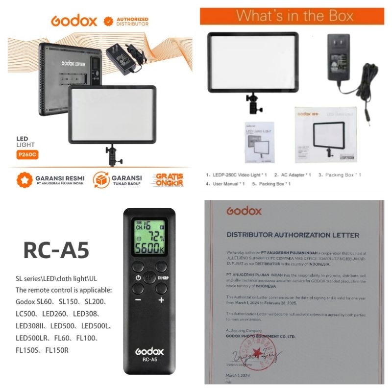 Jual P260C + Remote ( Tanpa stand/Batre ) - Godox Led P260C Bi-color Video Continues Light Panel ...