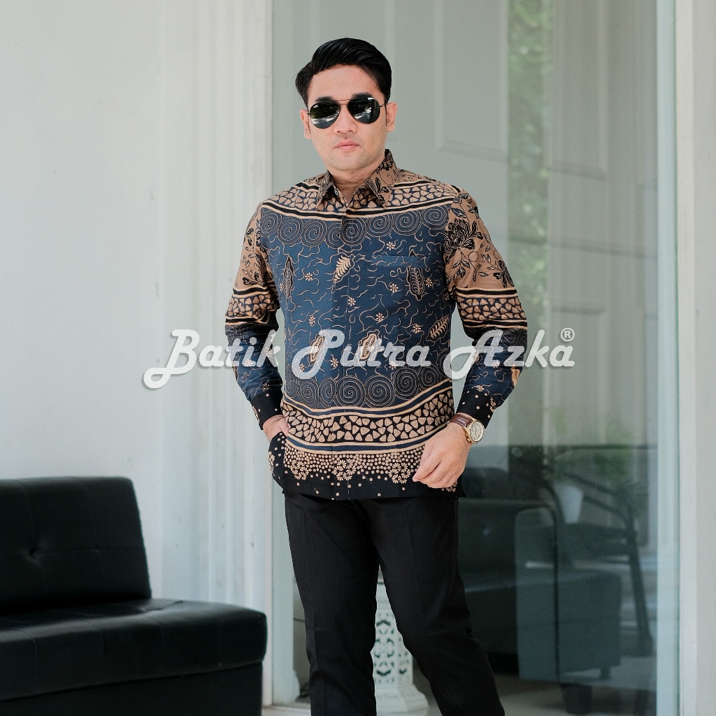 Jual Batik Putra Azka - Kemeja Batik Pria Premium Lengan Panjang - Motif Mahesa - Warna Navy ...