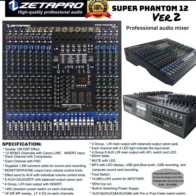 Jual MIXER AUDIO ZETAPRO SUPER PHANTOM 12 VER 2, COMPRESSOR, DOUBLE EFFECT / Zetapro Original ...