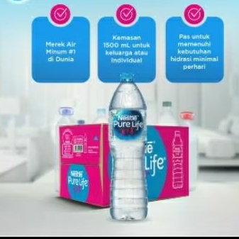 Jual Nestle Pure Life Air Minum 1500 ml perkarton isi 12 Botol | Shopee ...