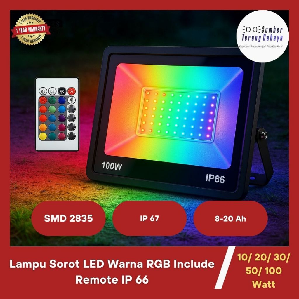 Jual Lampu Sorot LED Warna RGB Include Remote IP 66 10/ 20/ 30/ 50/ 100 Watt | Shopee Indonesia