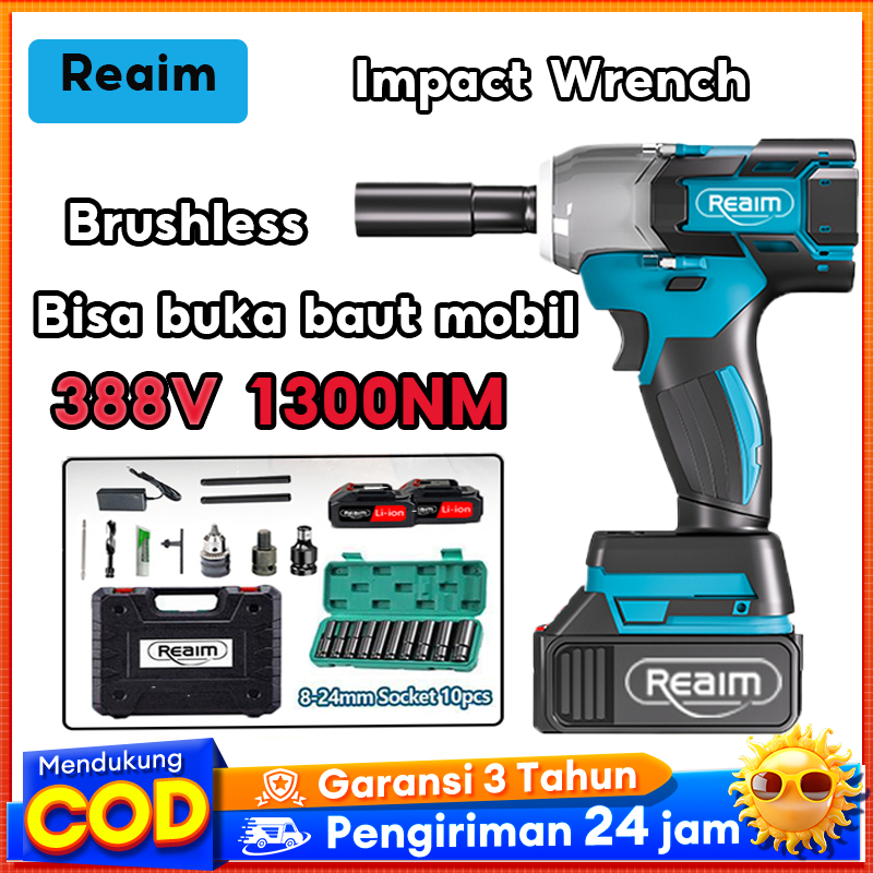 Jual Reaim Cordless Impact Wrench Brushless 388V 1300NM Impact Baterai Bor Untuk Baut Mobil 2 ...