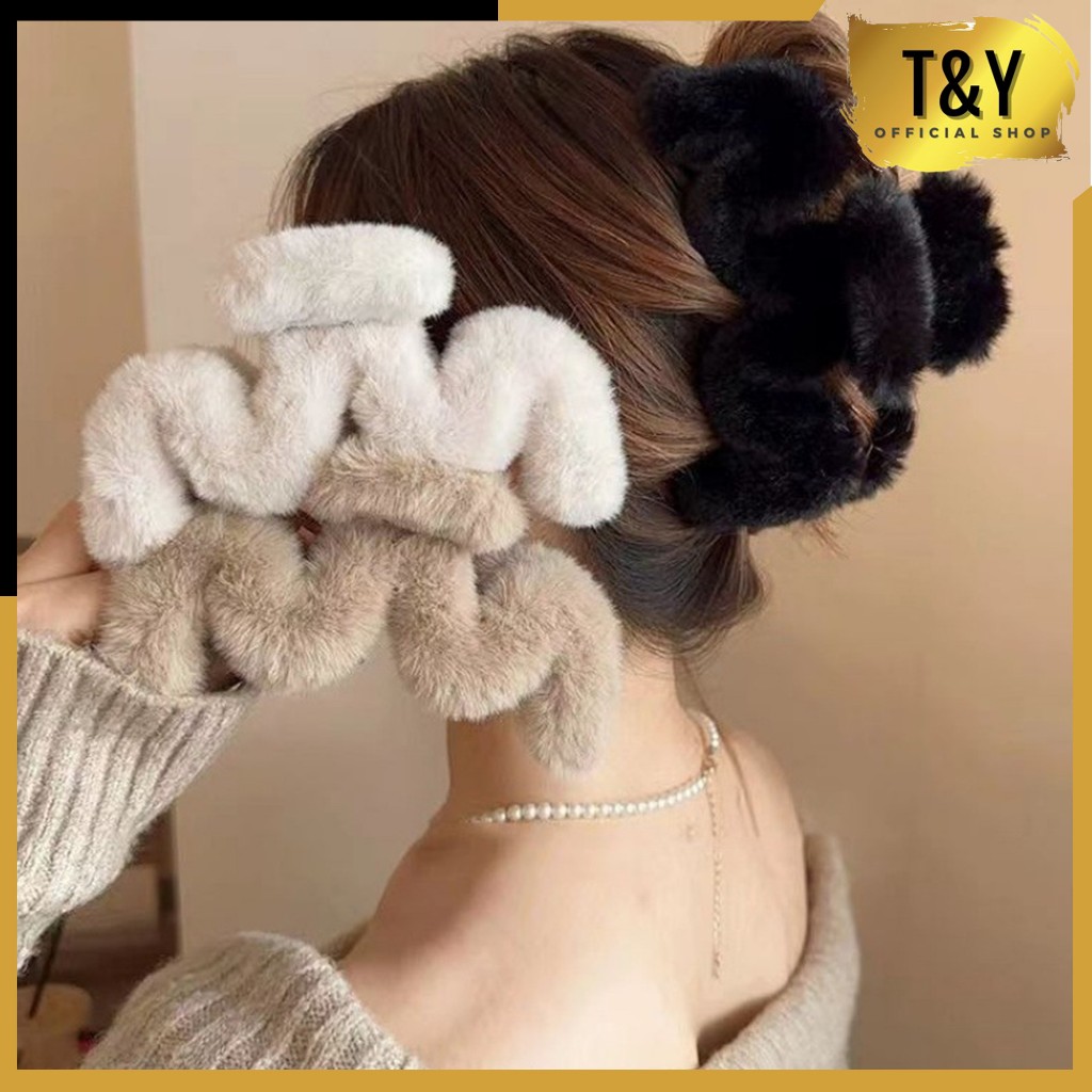 Jual T&Y Jedai Rambut Bulu Fluffy Model Gelombang Jepitan Klip Cakar ...