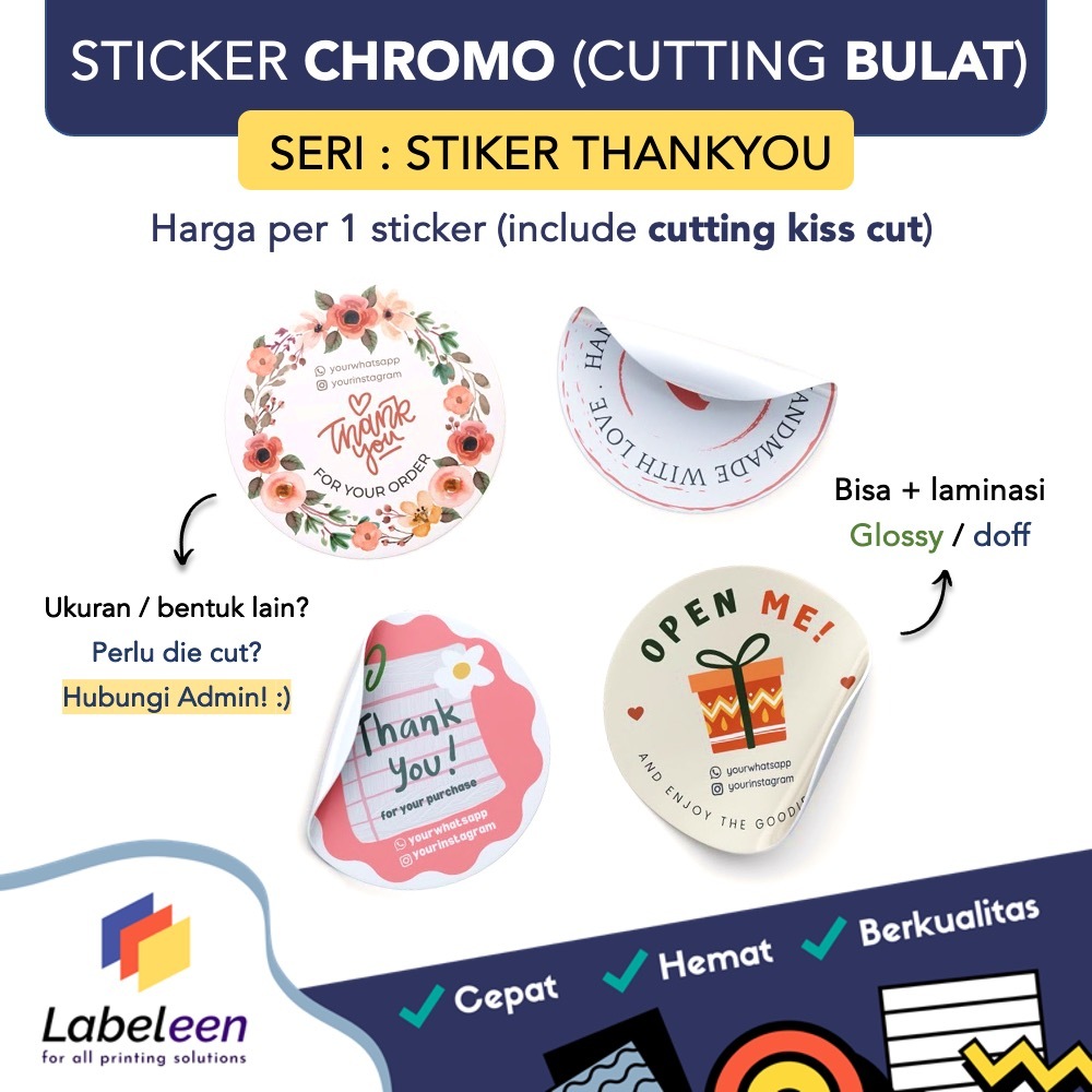 Jual CETAK STIKER CUSTOM CHROMO BULAT | LABEL MAKANAN | Sticker Thank ...