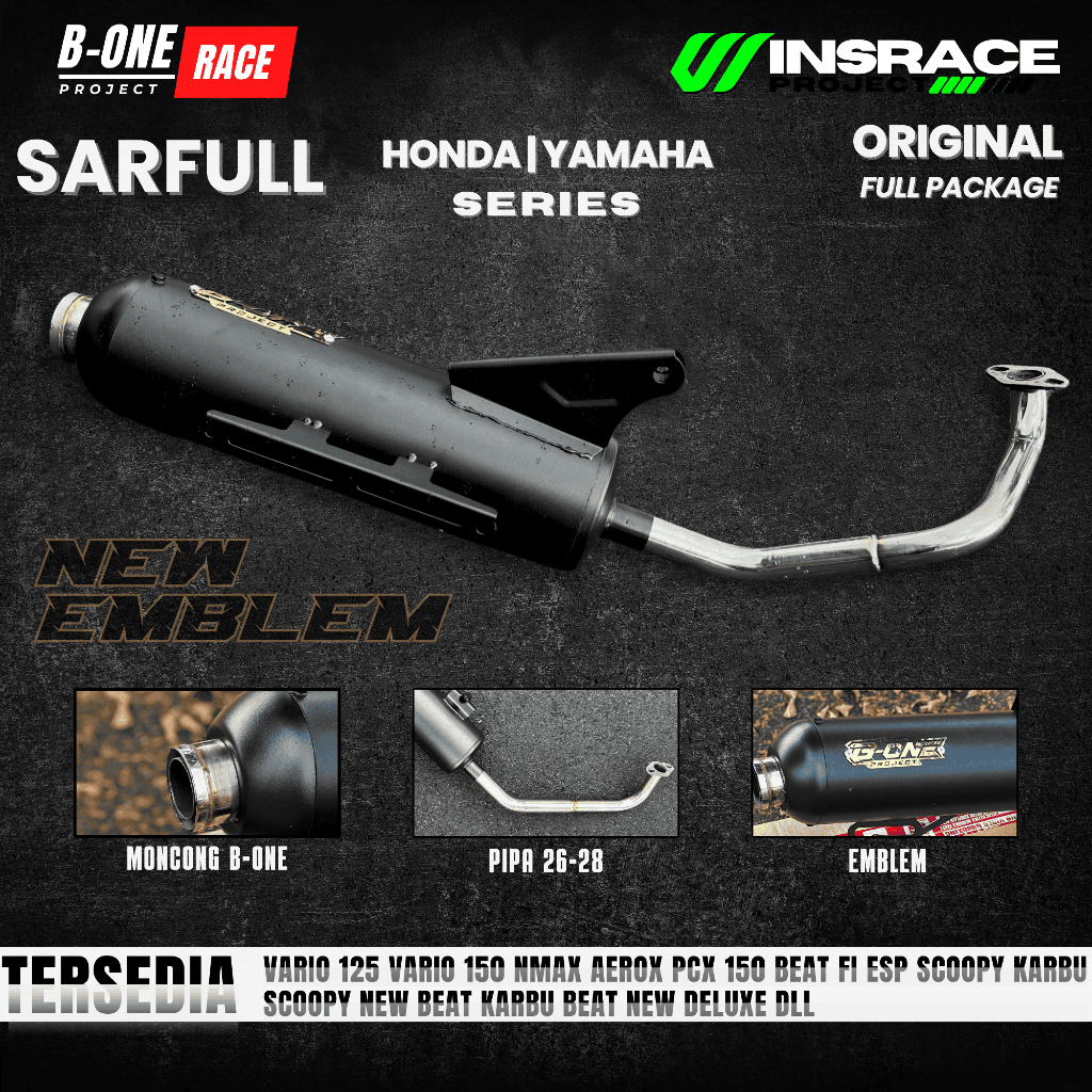 Jual Knalpot B-One Race Sarfull Original Full Package BEAT SCOOPY MIO ...