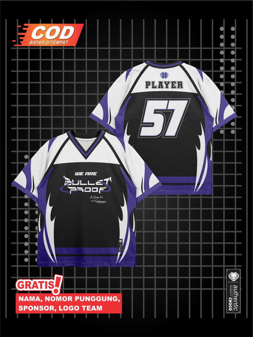 Jual "BULLET PROOF" BTS BT21 JERSEY FULLPRINT KOMBINASI HITAM UNGU ...