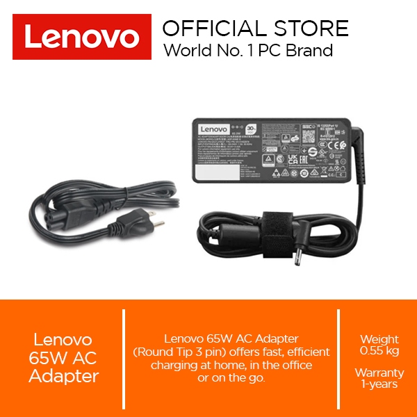 Jual Lenovo 65W AC Power Adapter Charger Round Tip | Shopee Indonesia